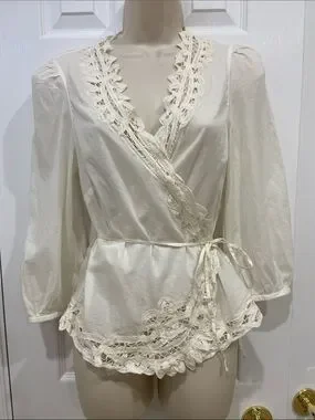 Ralph Lauren | Tops | Ralph Lauren Cream Lacetrim Wrap Top | Poshmark